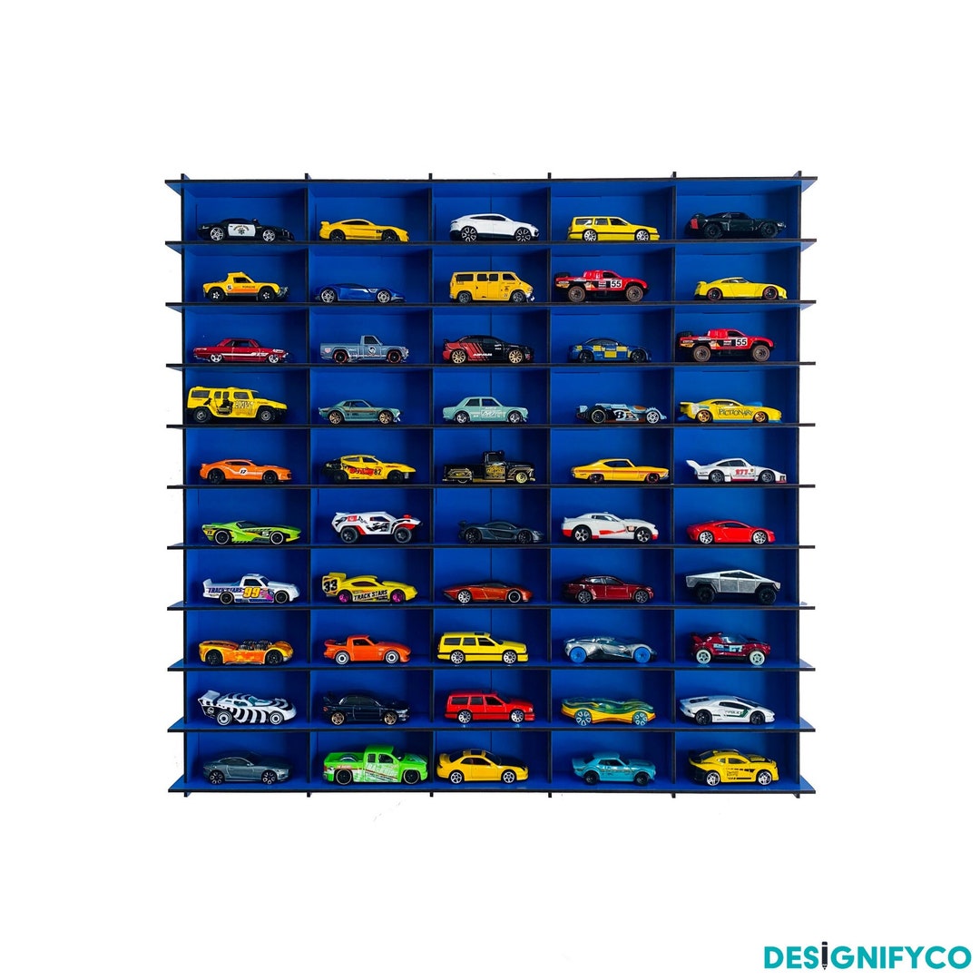 Blue 1:64 Toy Car Wall Shelf for 50 Cars,toy Car Display Case,matchbox ...