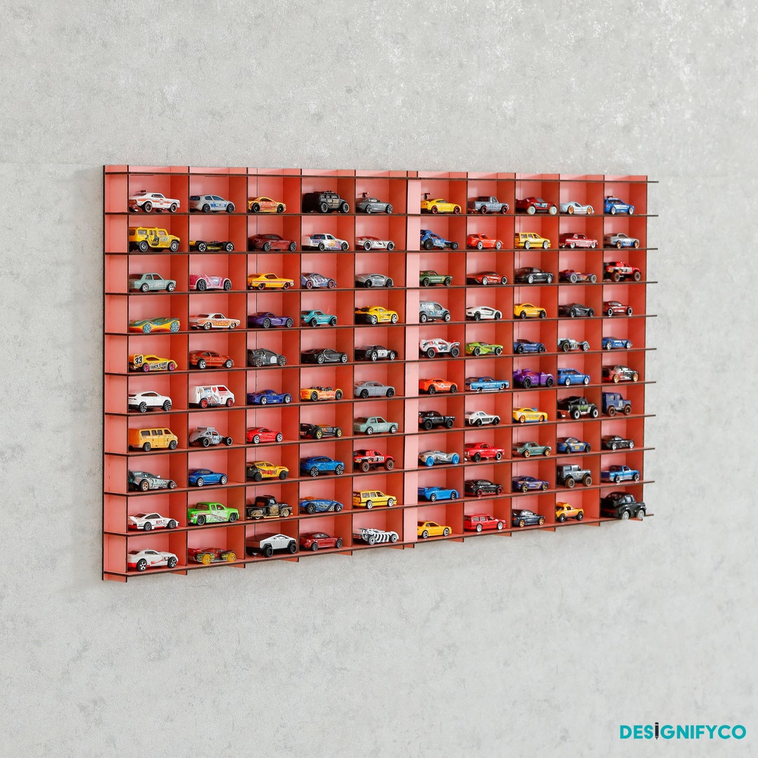 Pink 1:64 Toy Car Wall Shelf for 100 Cars | Car Display Case | Matchbox ...