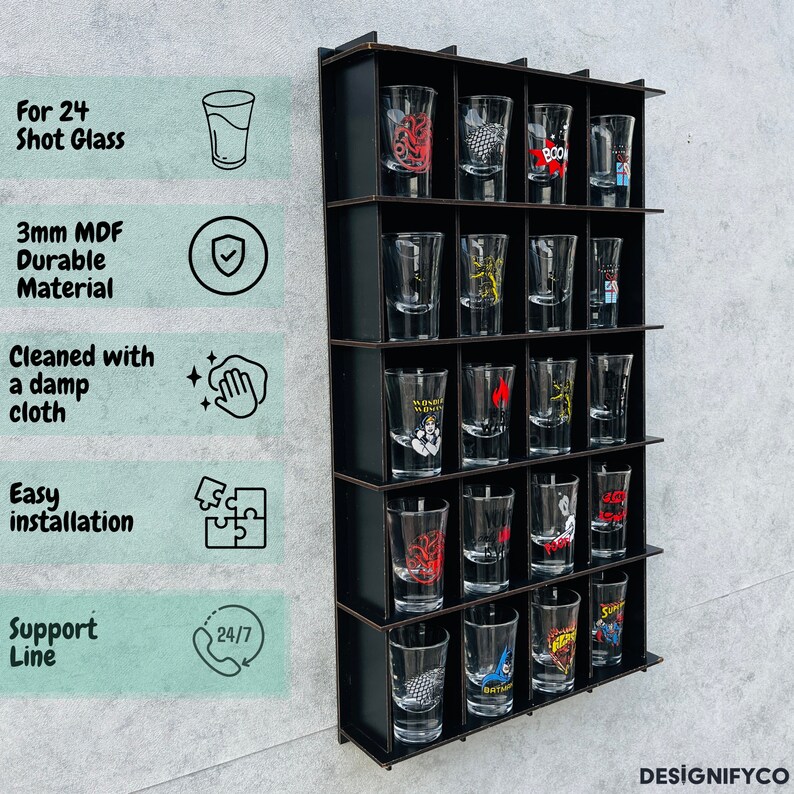 20 Shot Glass Display Case,12 Color Options,shot Glass Display Shelf ...