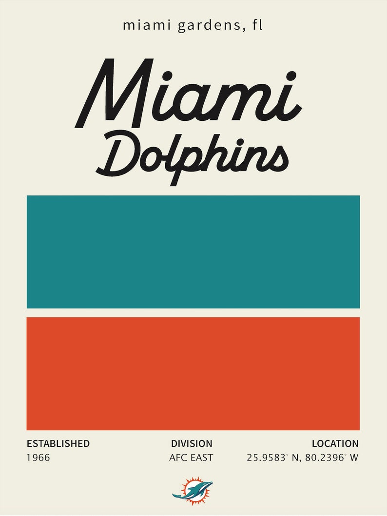 Miami Dolphins Color Swatch Printable NFL Team Colors Digital Art ...