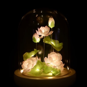 Handmade Lotus Flower Night Light, Water Lily Pond Fairy Light, Glass ...