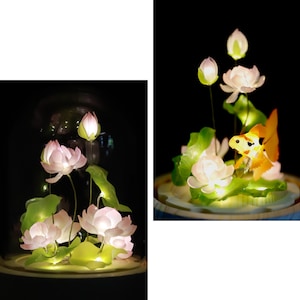 Handmade Lotus Flower Night Light, Water Lily Pond Fairy Light, Glass ...