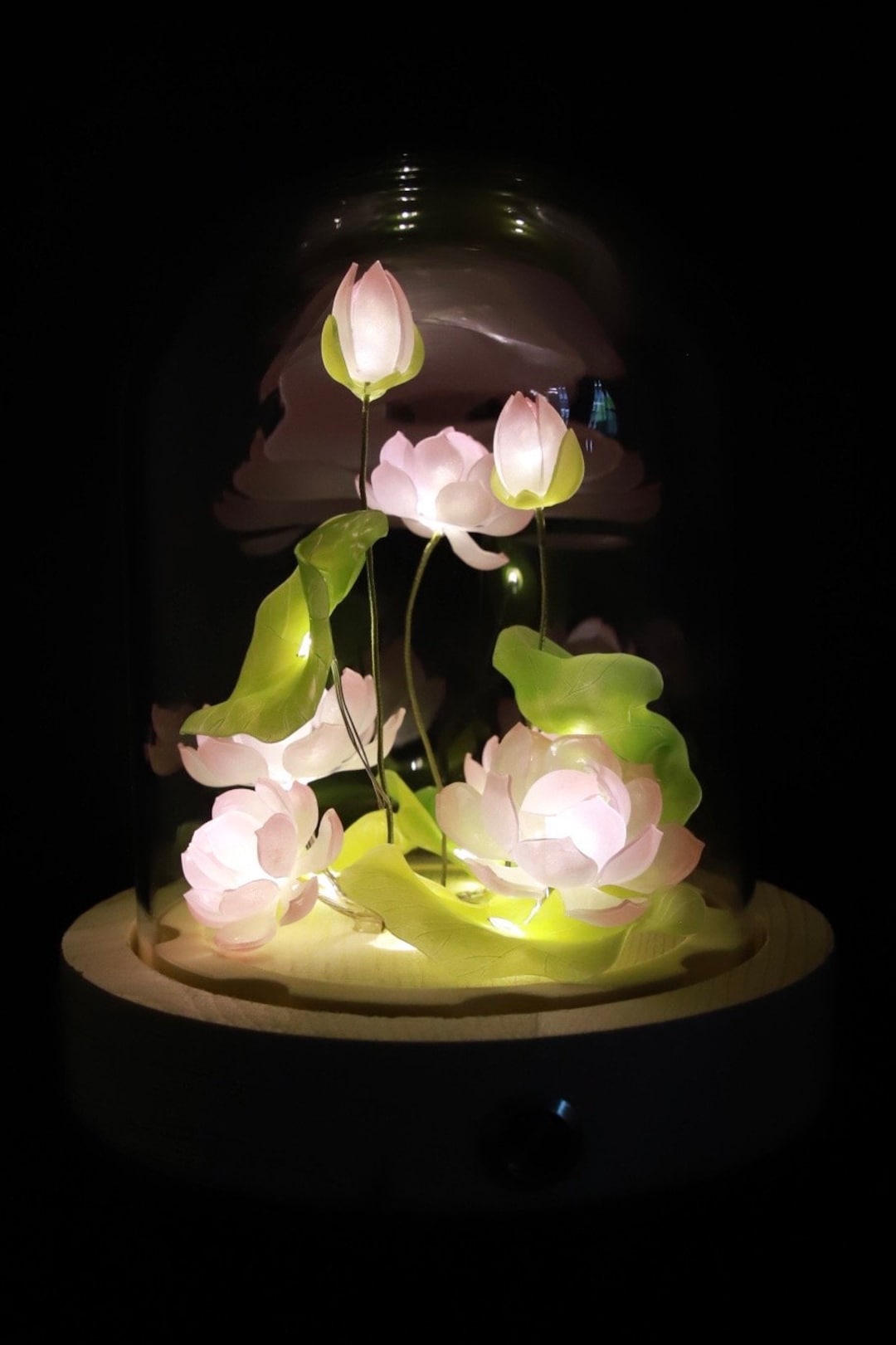 Handmade Lotus Flower Night Light, Water Lily Pond Fairy Light, Glass ...