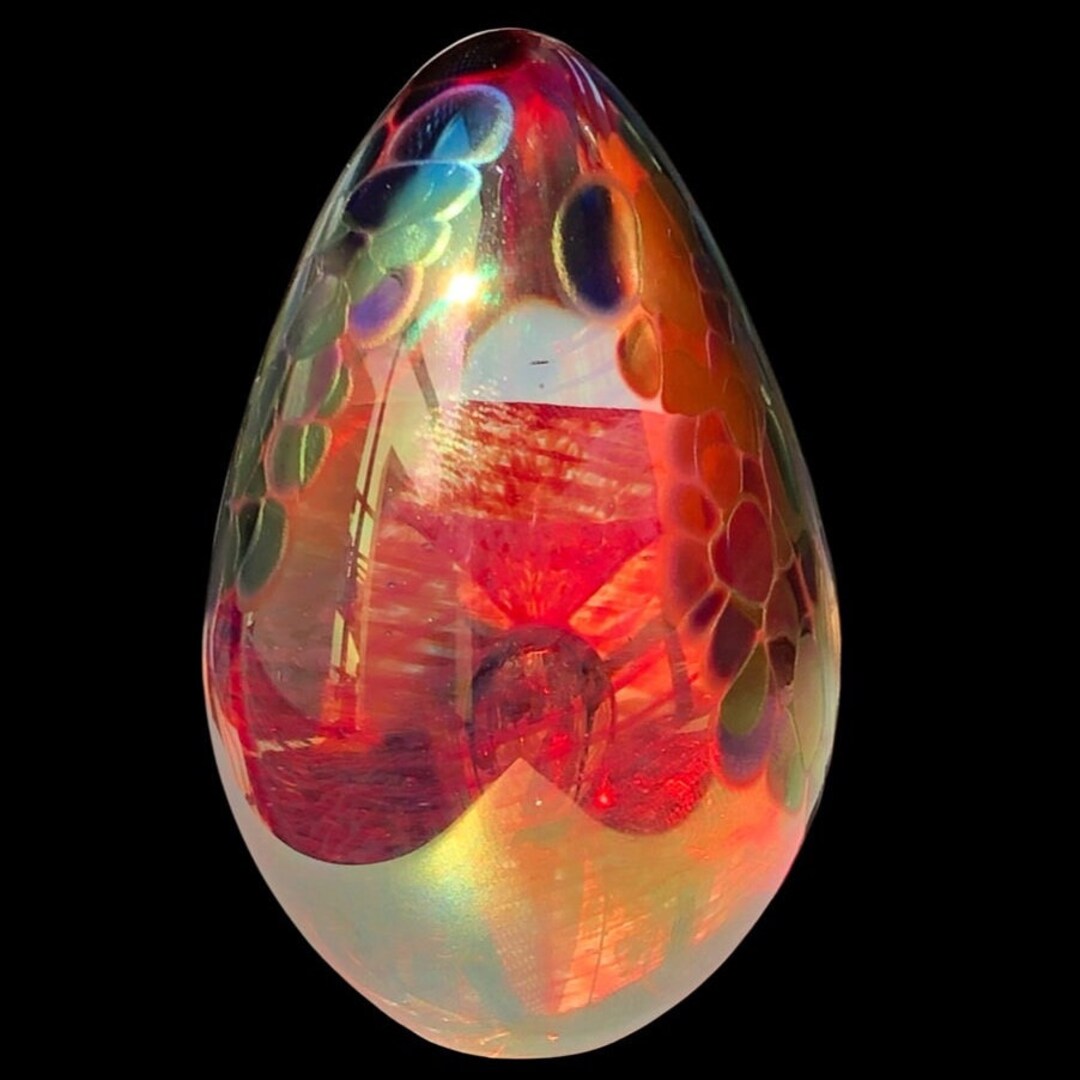 GES Glass Eye Studio Iridescent Egg Art Glass Paperweight 1998 - Etsy