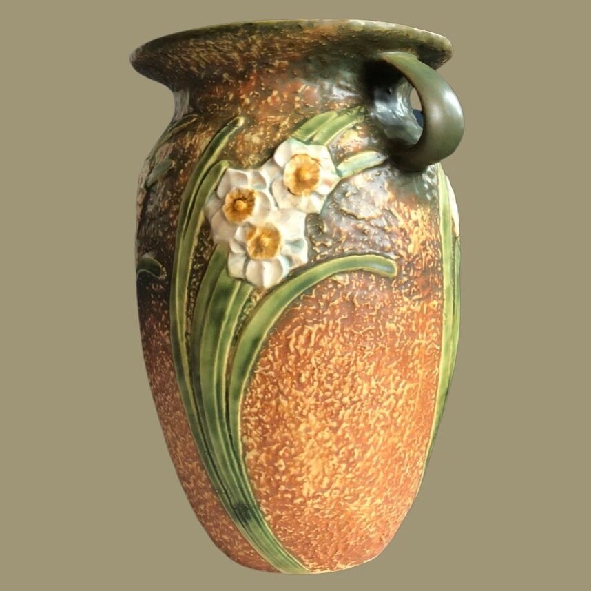 Roseville Pottery Jonquil 1931 Vintage Arts and Crafts, Large Ceramic Vase 531-12 Mint Condition ...