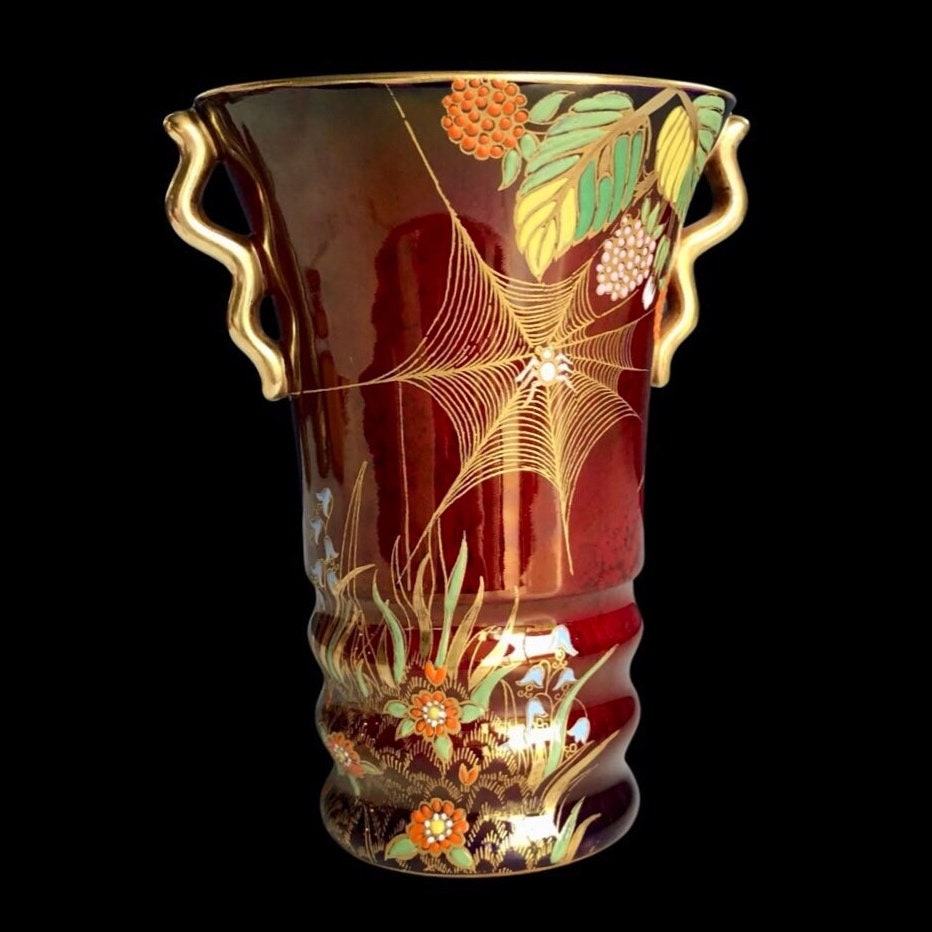 Art Deco, Red Carlton-ware Rouge Royale Spider Web Luster Vase. - Etsy