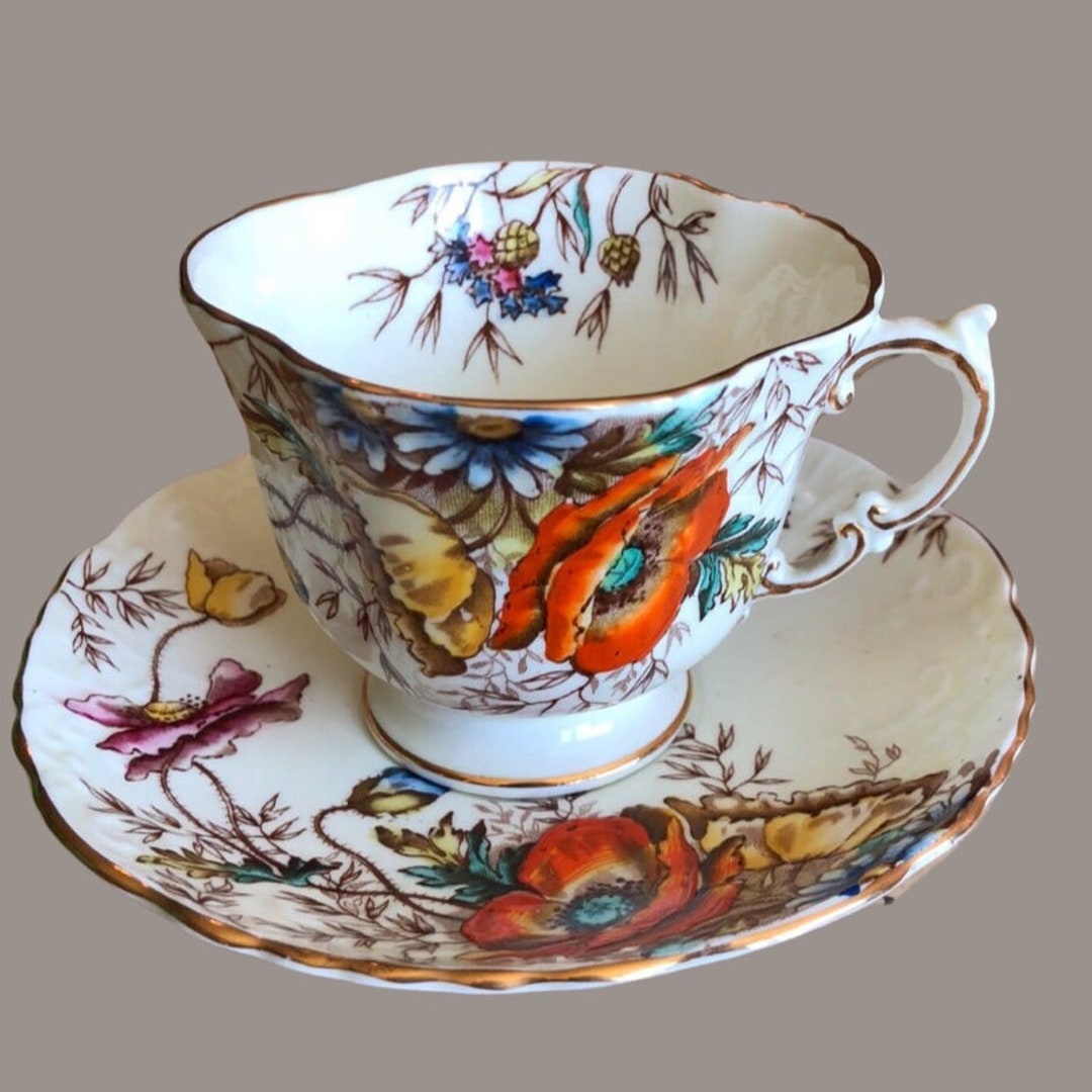 Vintage Aynsley Poppies Teacup Tea Cup and Saucer-england - Etsy