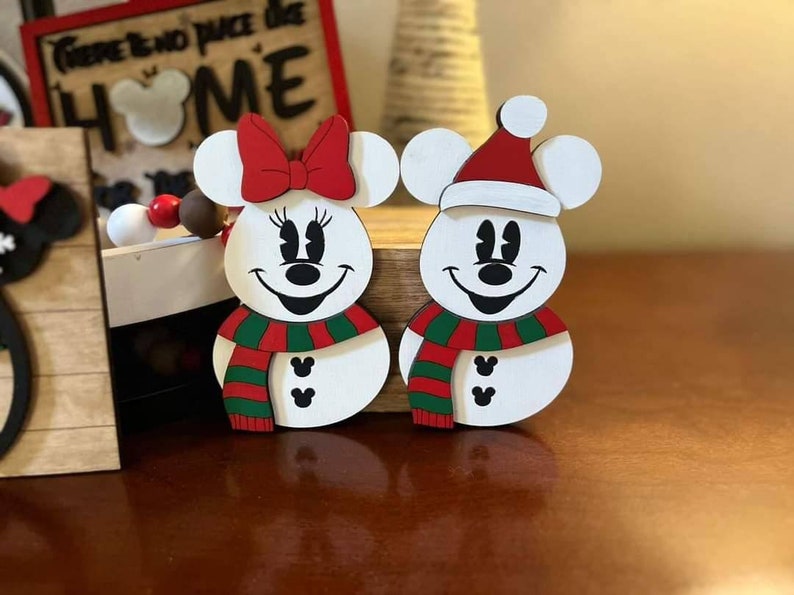 Disney Mickey Snowman Tiered Tray Decor | Christmas Mickey Mini Signs ...