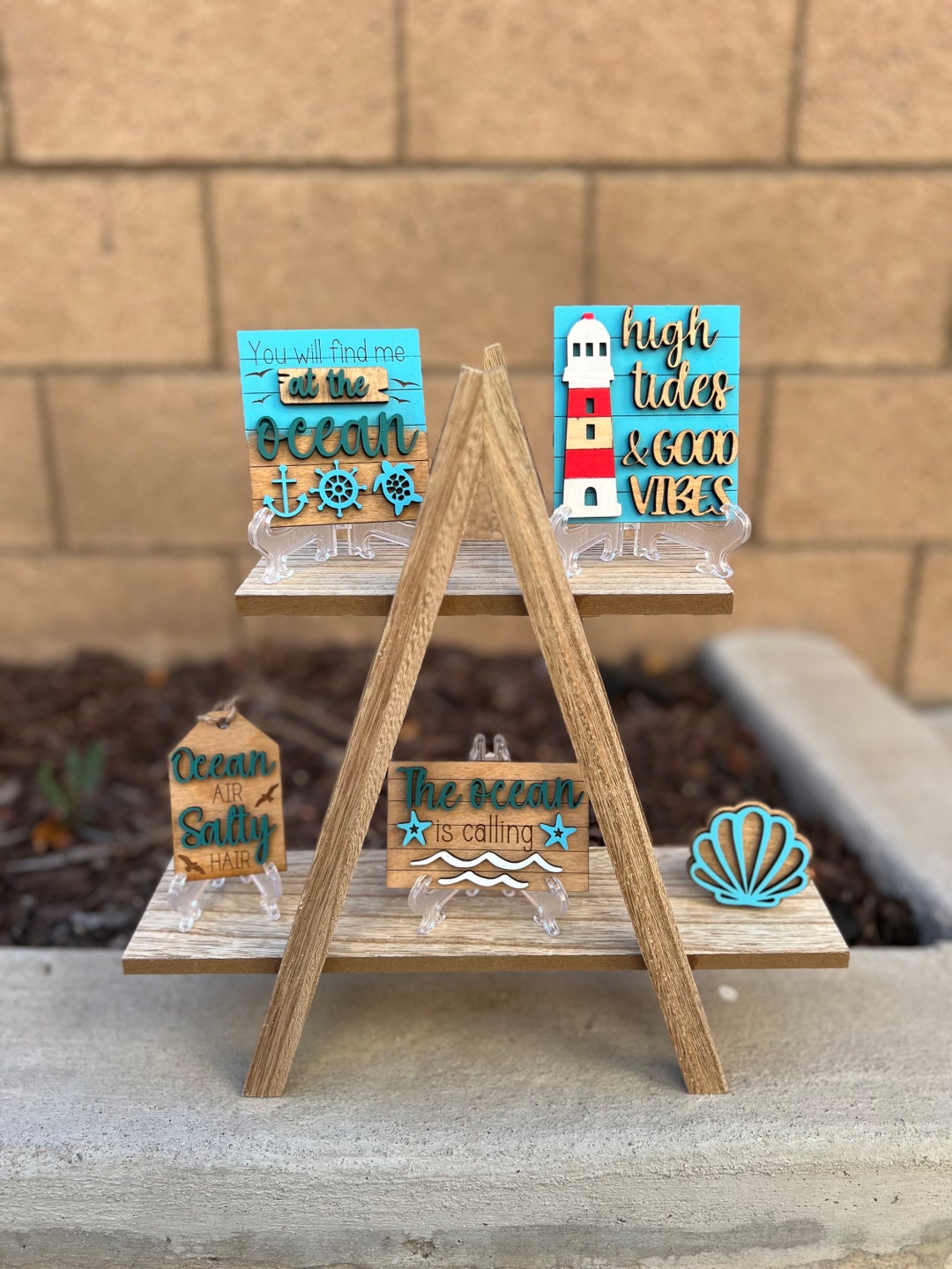 Handmade Beach Tiered Tray Sign | Coastal Nautical Decor - Etsy