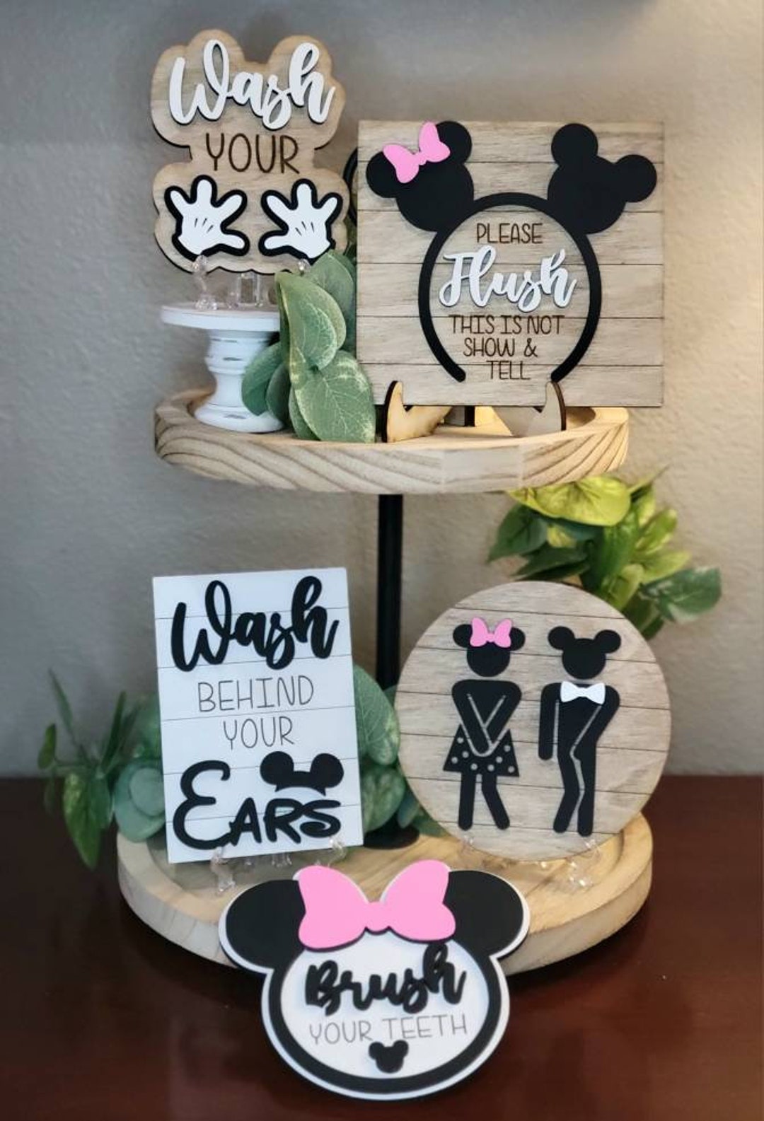 Kids Bathroom Decor I Wash Flush Brush/boy Girl Sign I Bathroom Tiered ...