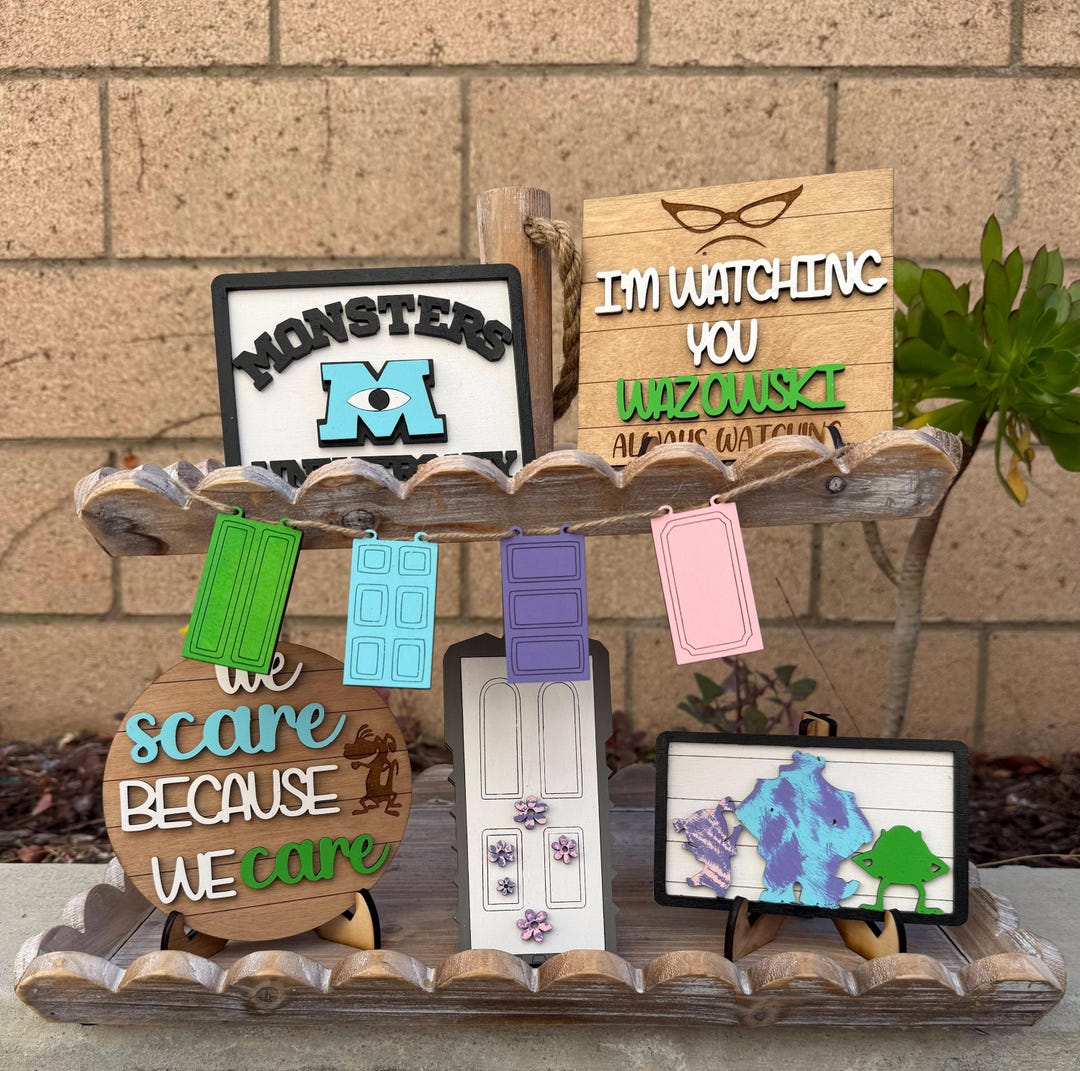 Monsters Inc Tiered Tray Decor | Mike, Sully & Boo Signs | Disney Pixar ...