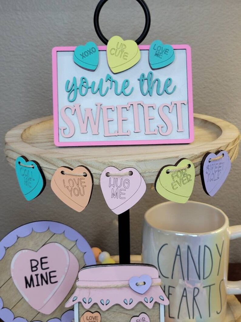 Candy Hearts Valentines Day Tiered Tray Decor Vday Decor Diy - Etsy