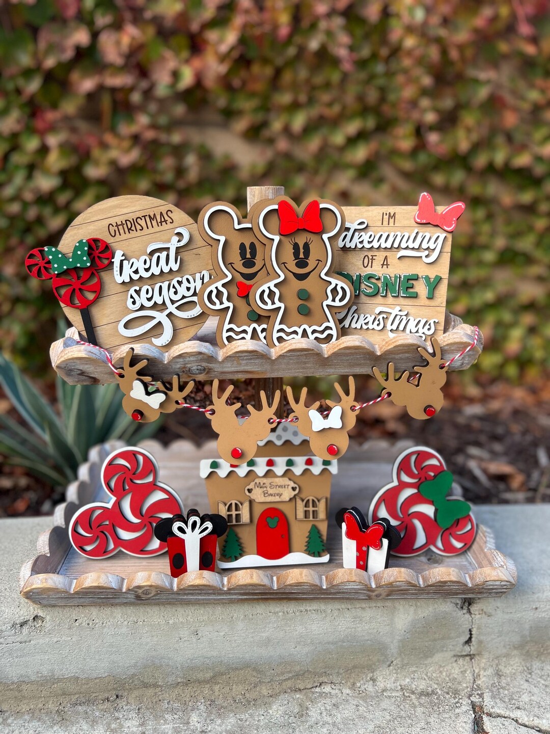 Mickey Christmas Tiered Tray Decor | Gingerbread Main Street Bakery ...