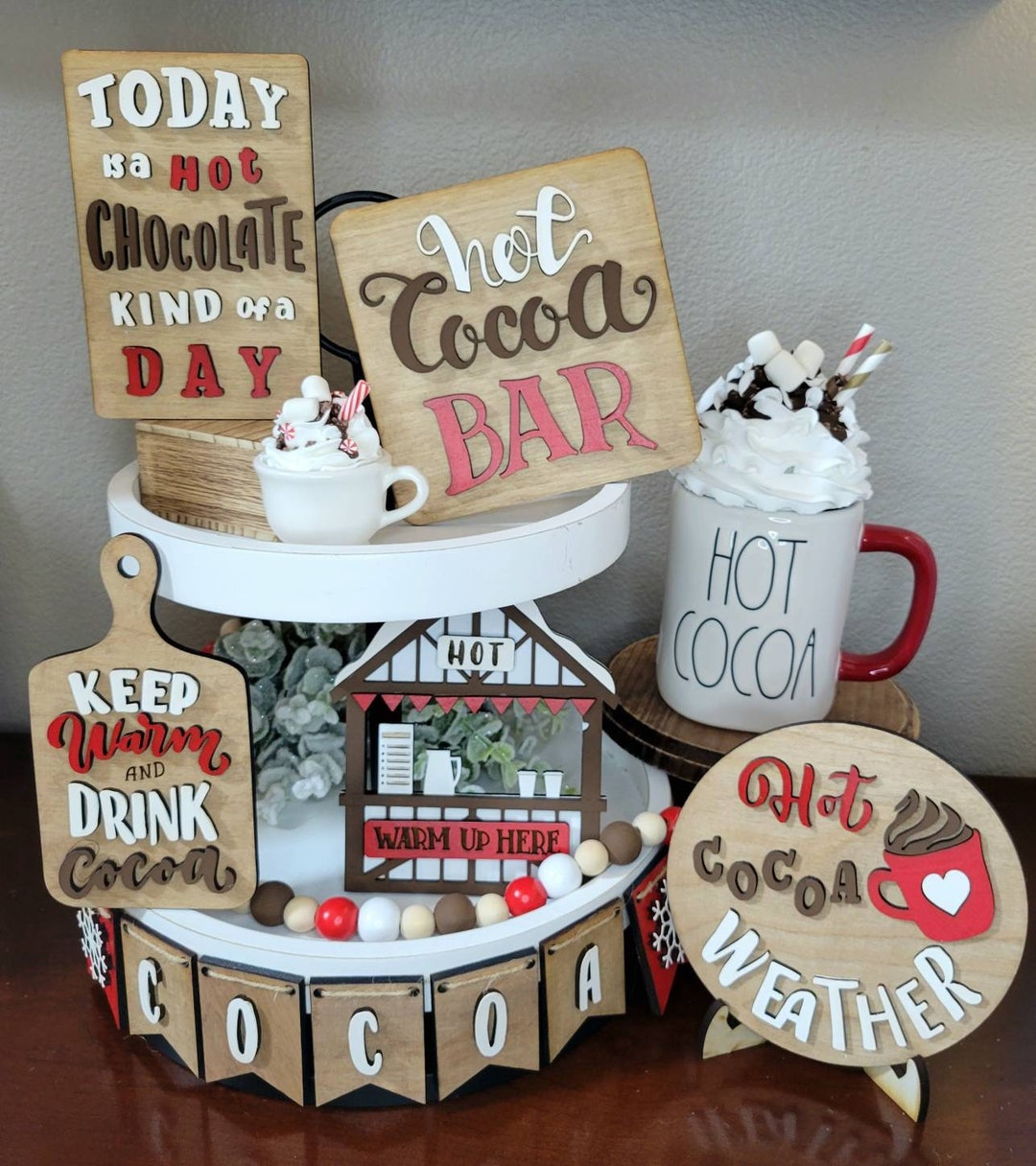 Handmade Wooden Hot Cocoa Bar Sign | Tiered Tray Decor - Etsy