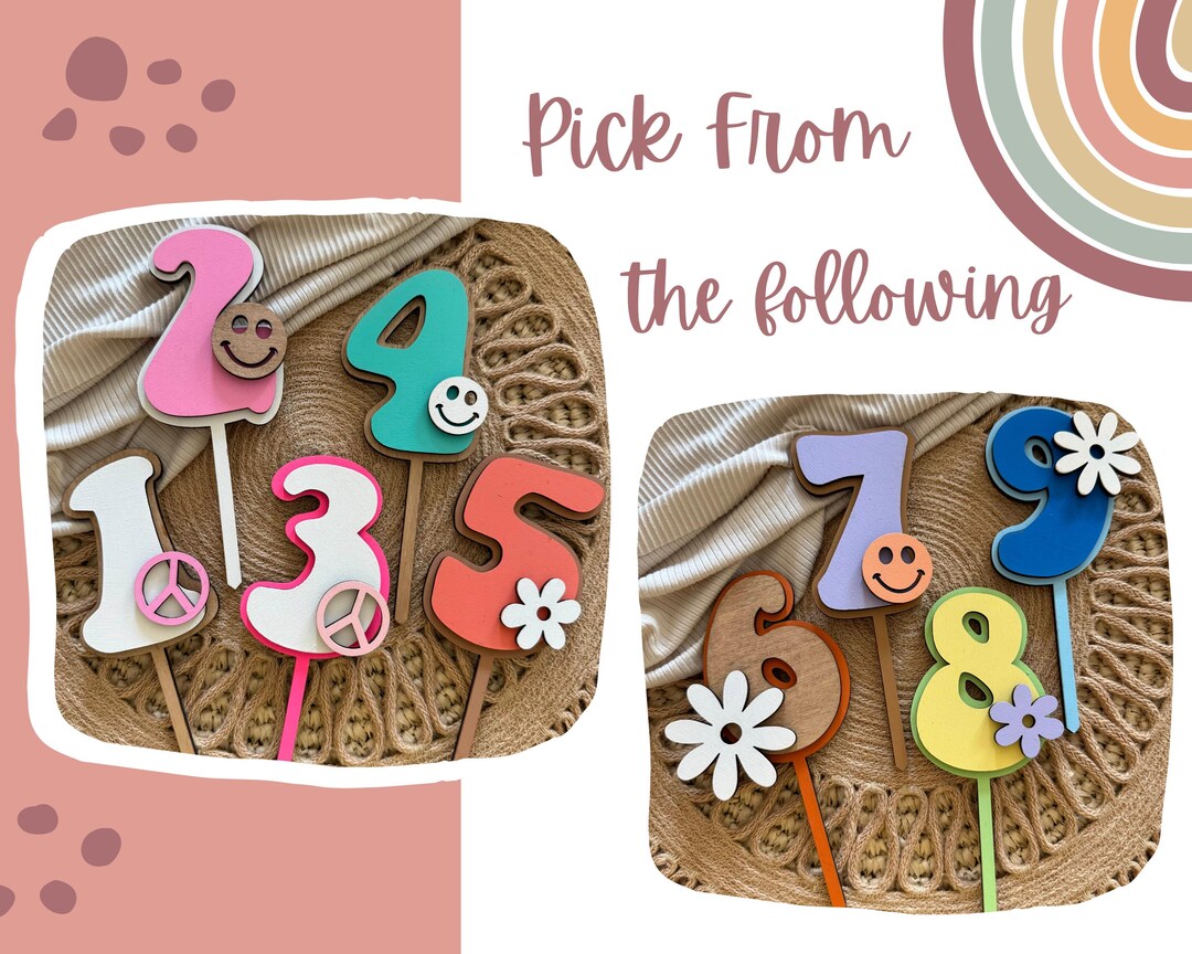 Groovy Number Cake Topper: Retro Birthday Party Decor - Peace Sign ...