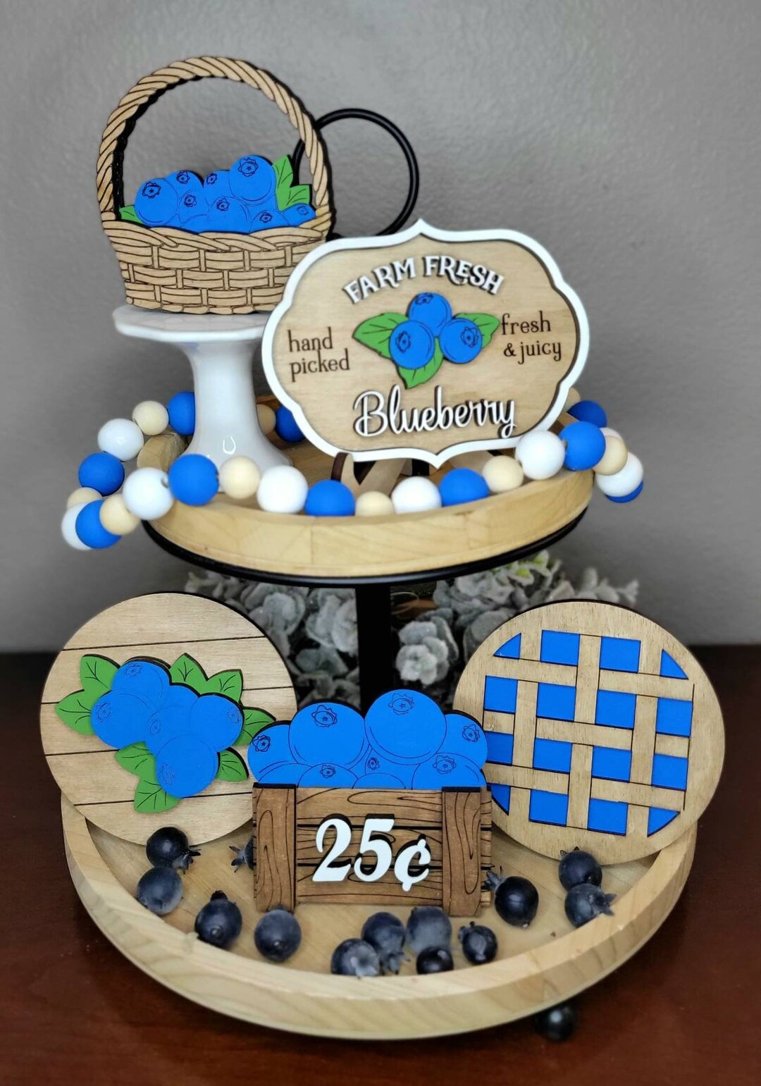 Blueberry Tiered Tray Decor Blueberry Decor Farm Fresh Blueberries Home ...