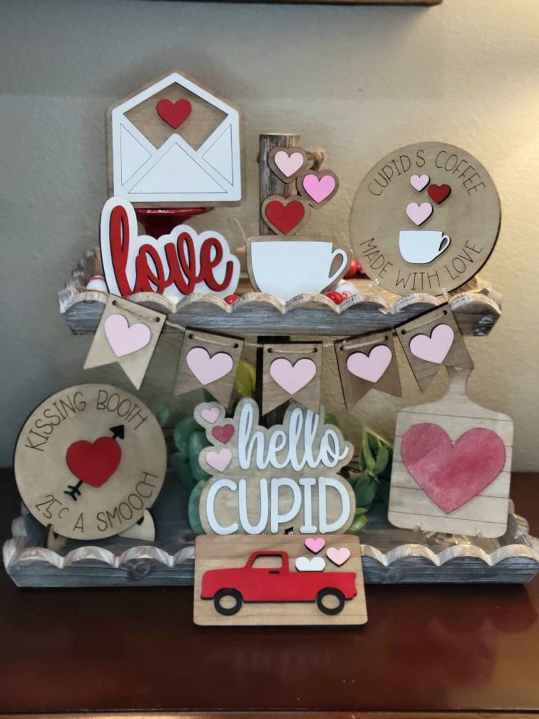 Valentines Day Tiered Tray I Love Letter I Hello Cupid I Kissing Booth ...