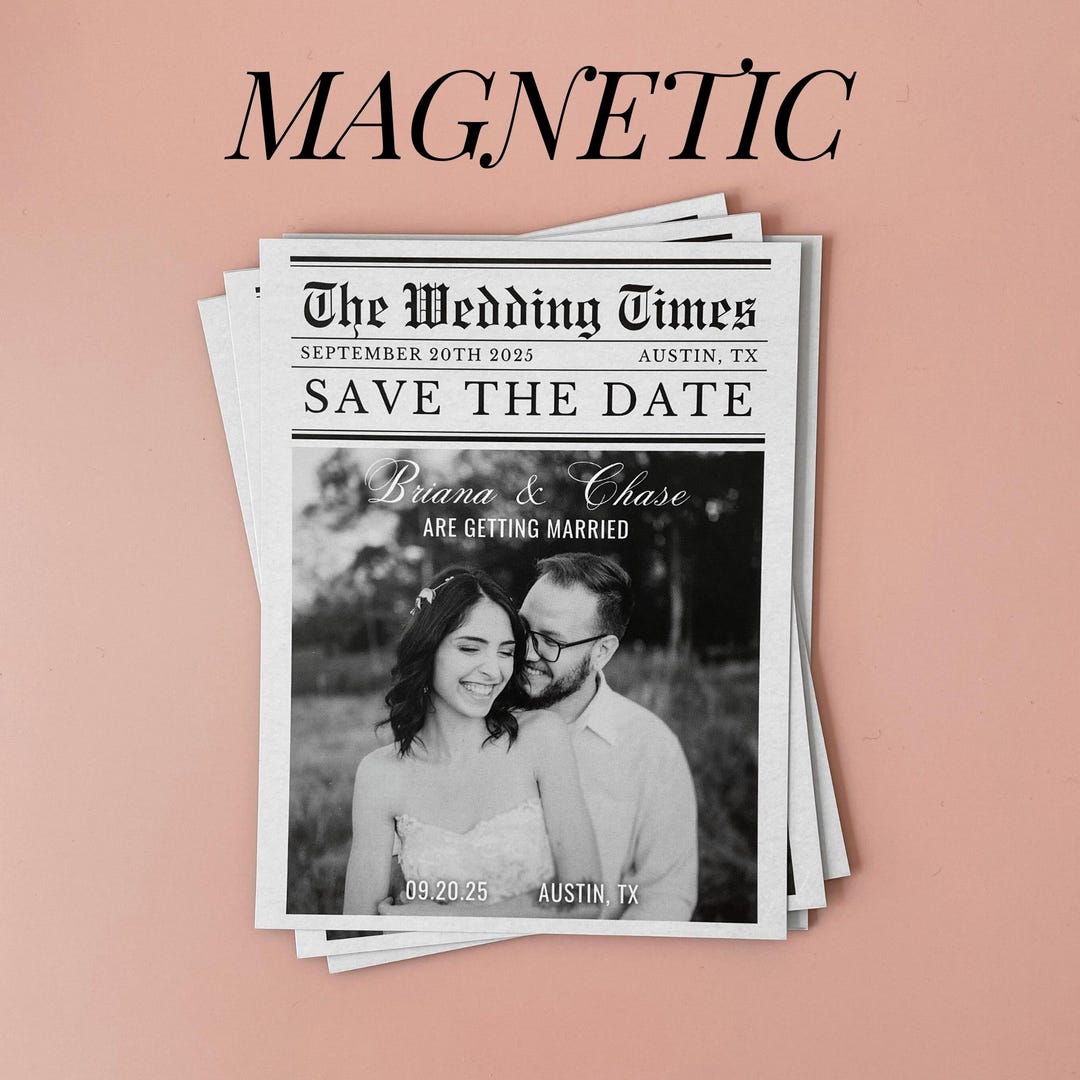 Wedding Newspaper Save the Date Magnet Save the Date Wed Newspaper Card ...
