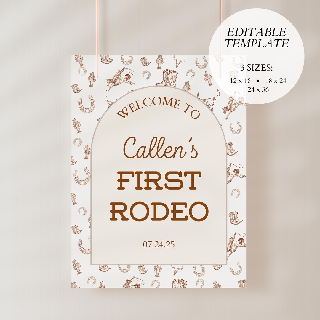First Rodeo Welcome Sign Digital Download Template Party Decoration ...