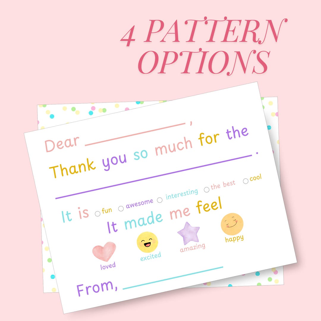 Kids Thank You Cards Fill in the Blank Kid Birthday Thank You Note Girl ...