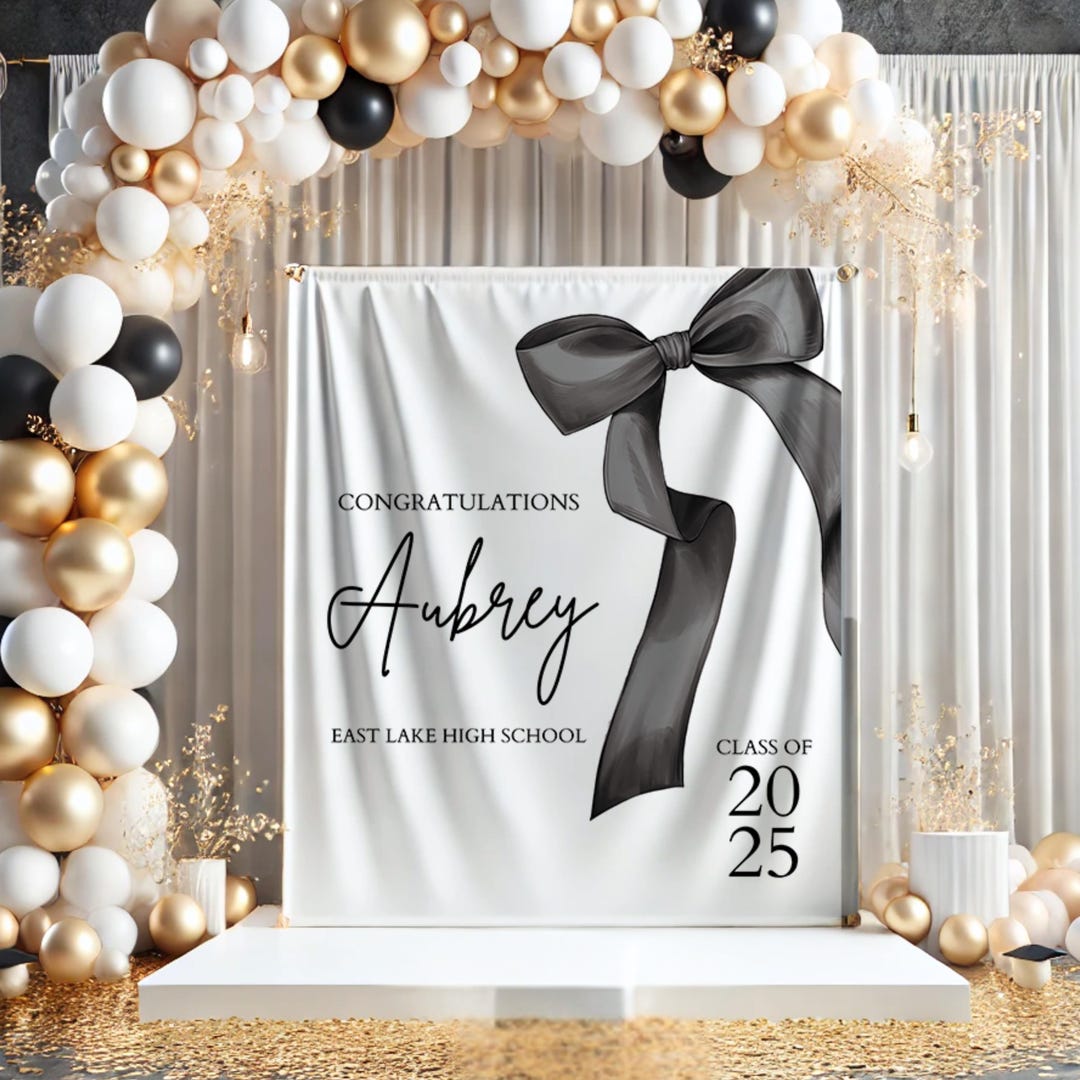 Personalized Graduation Banner Elegant Black Bow Graduation Backdrop ...