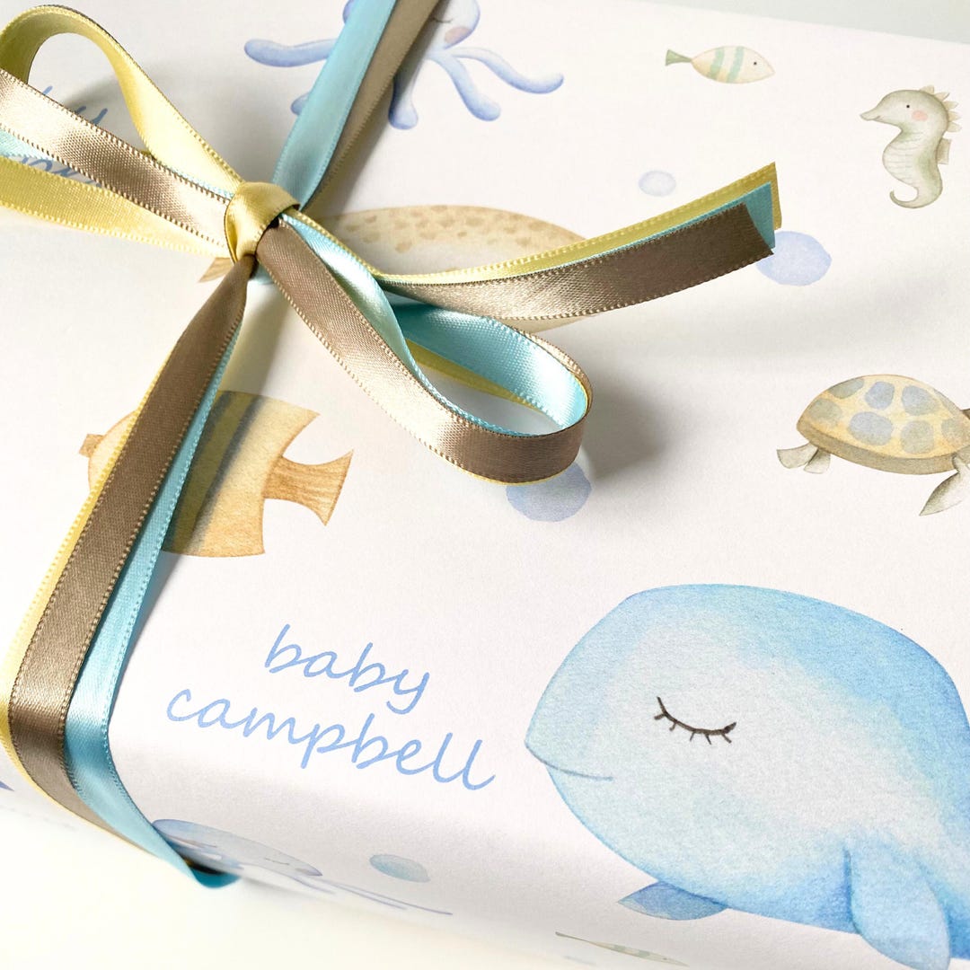 Under the Sea Wrapping Paper Aquatic Life Gift Wrap Personalized Baby ...