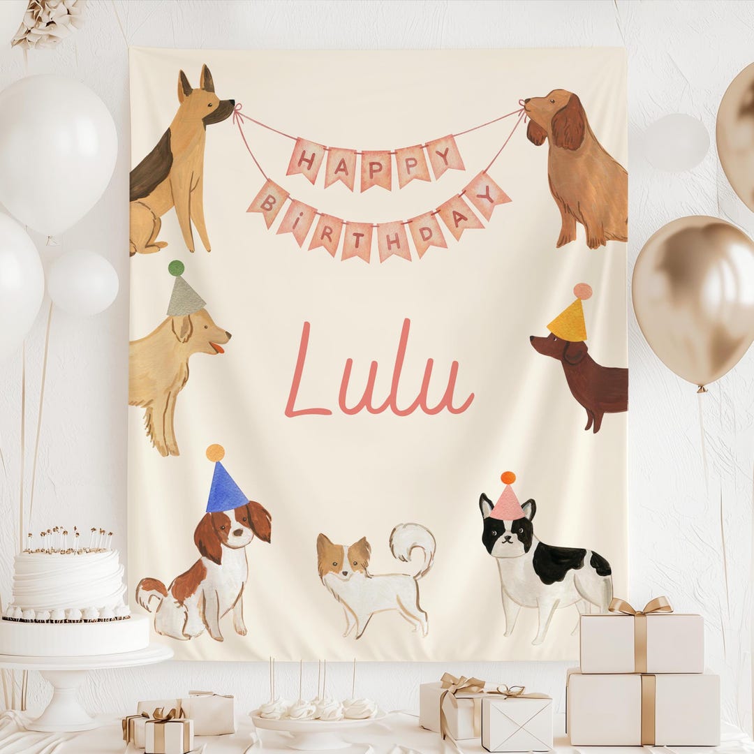 Dog Birthday Party Banner Let's Pawty Fabric Backdrop Puppy Party Photo ...