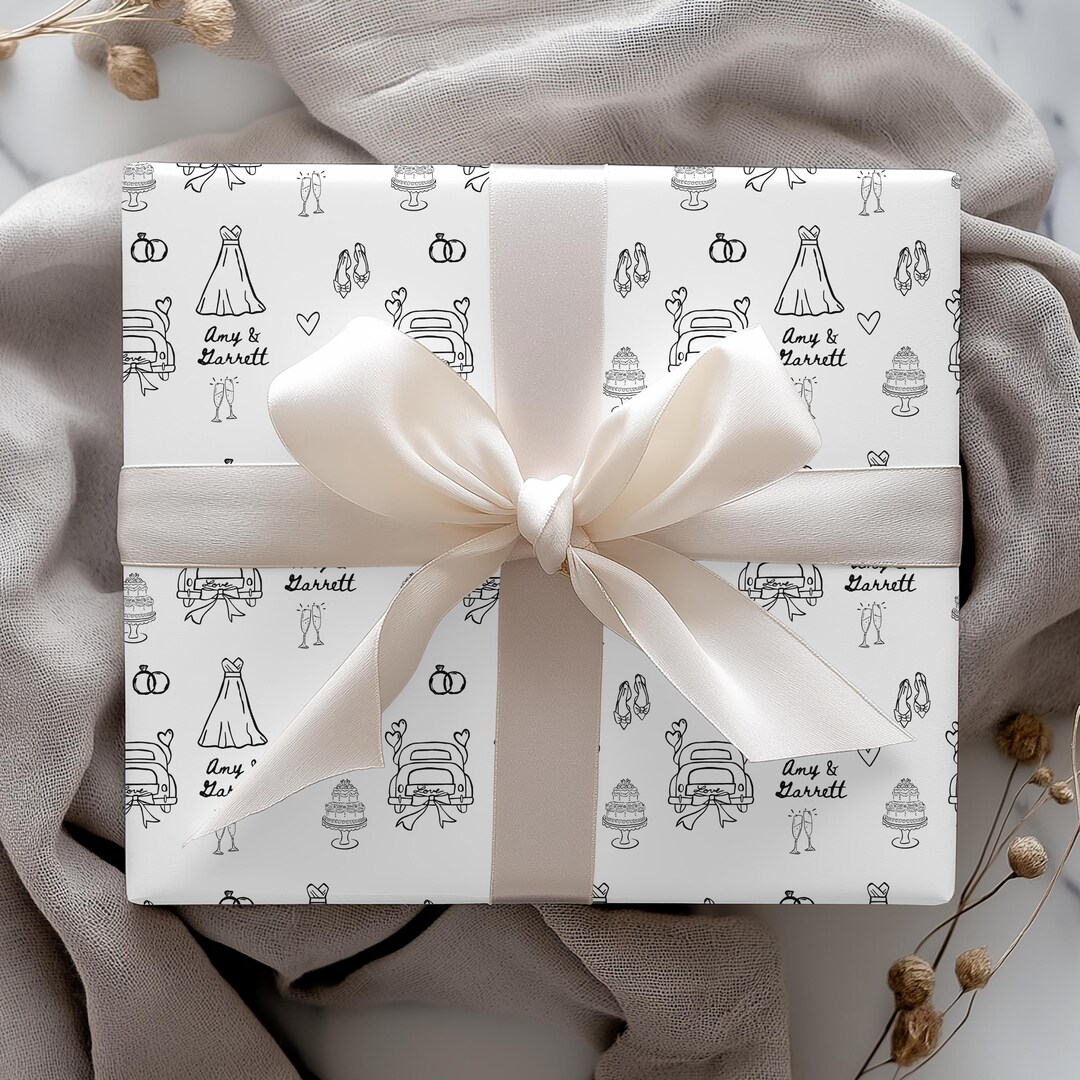 Whimsical Wedding Gift Wrap Hand Drawn Wedding Wrapping Paper ...