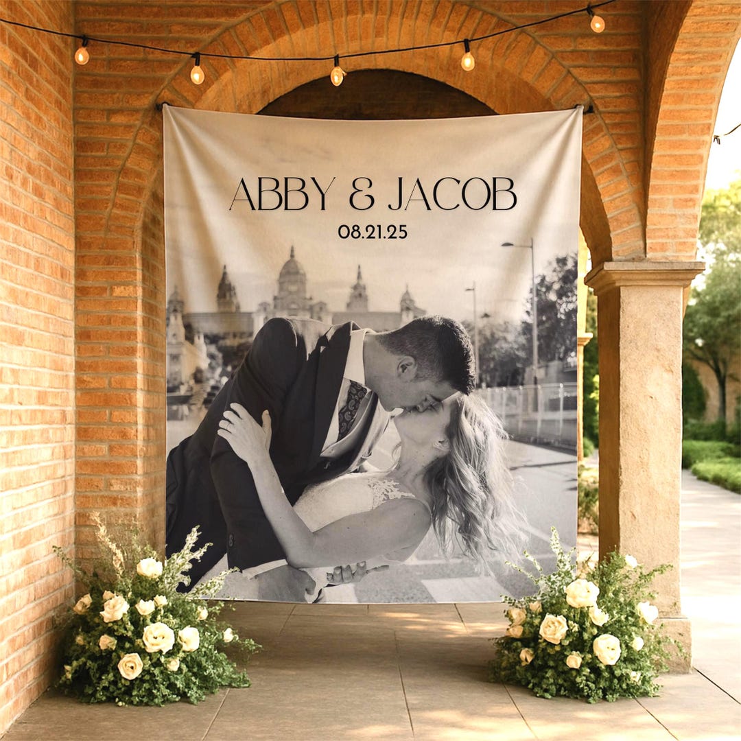 Wedding Welcome Sign With Photo Custom Wedding Backdrop Fabric Banner ...
