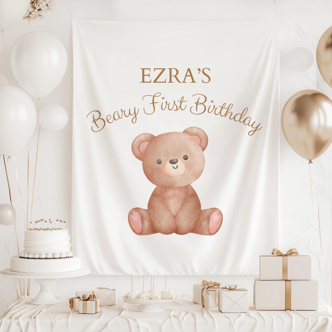 Beary First Birthday Banner Bear Themed Birthday Backdrop First ...