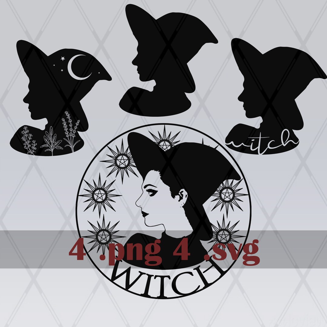 Witch Witchy Profile Witch Hat Witchcraft Celestial Bundle Graphics Png ...