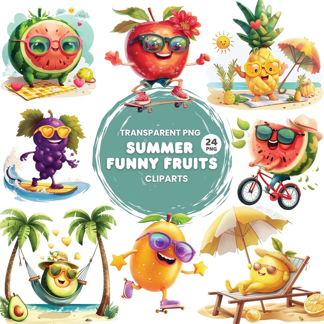 Funny Fruit Clipart Bundle, Fruit Graphics, Summer Clipart Bundle ...