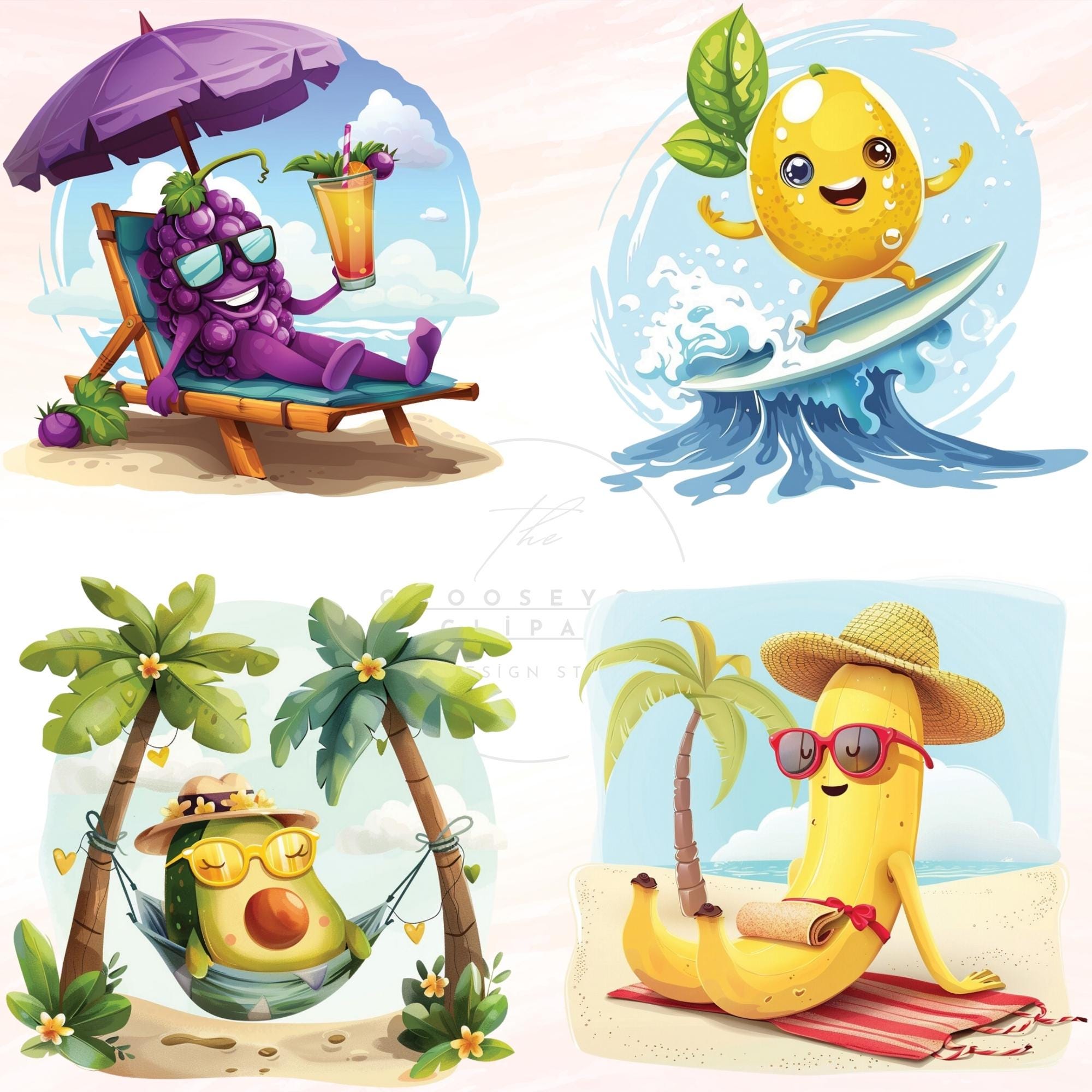 Funny Fruit Clipart Bundle, Fruit Graphics, Summer Clipart Bundle ...