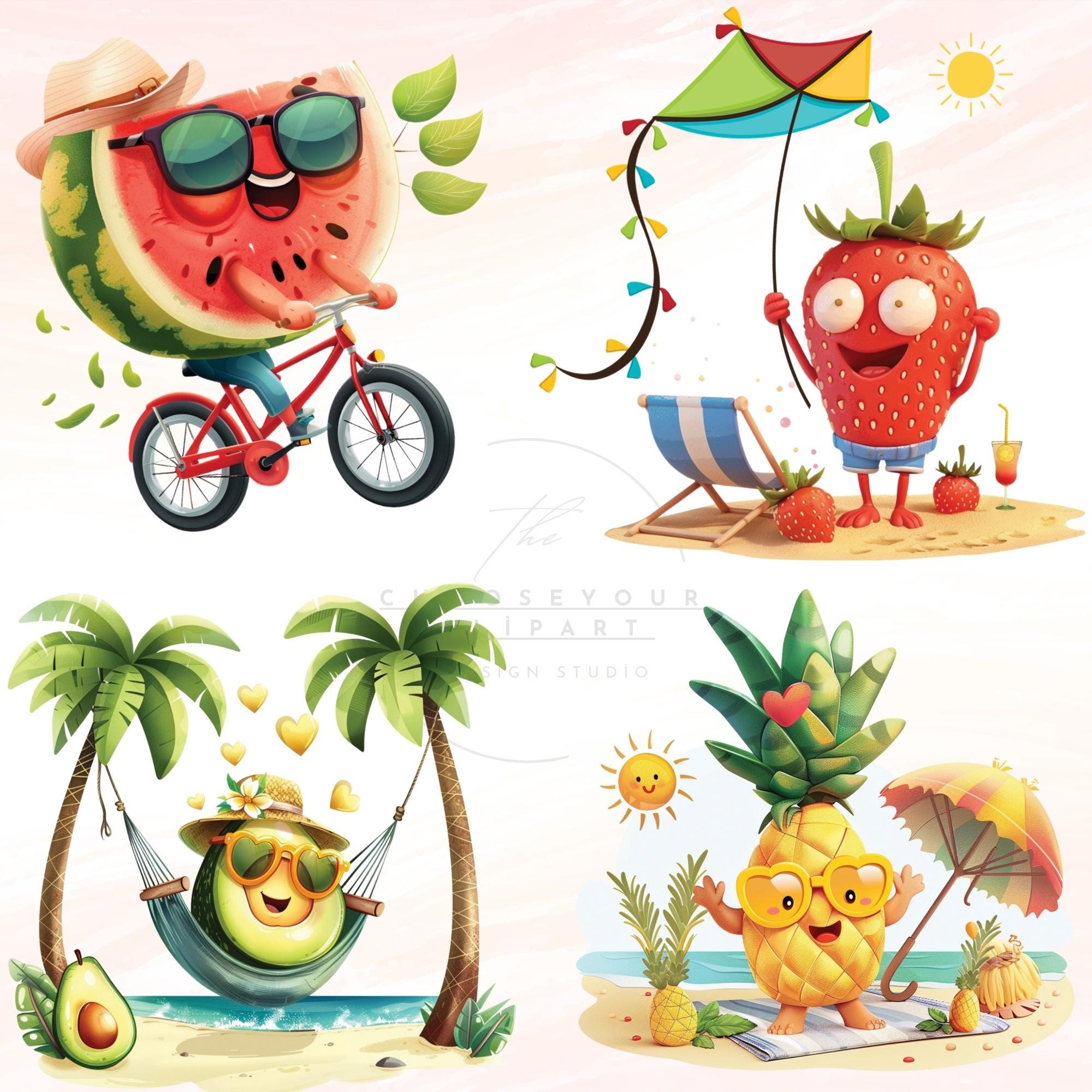 Funny Fruit Clipart Bundle, Fruit Graphics, Summer Clipart Bundle ...