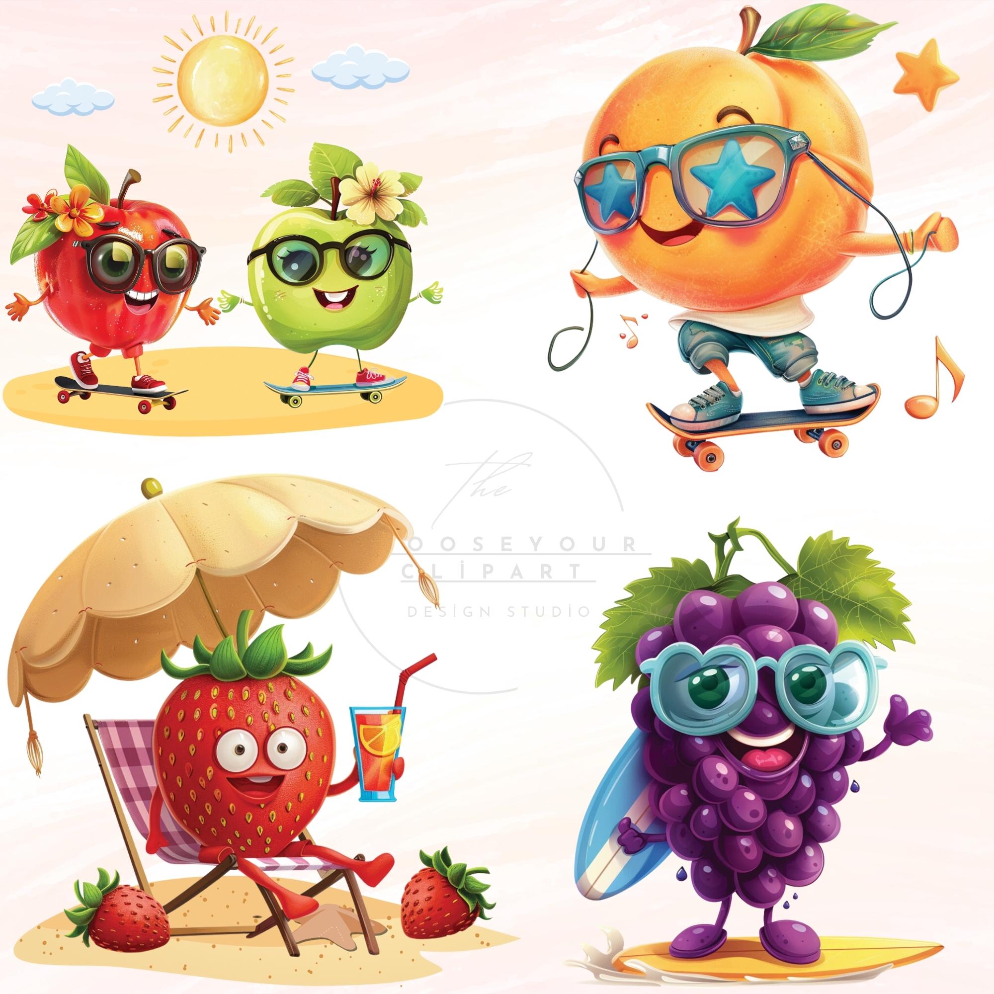 Funny Fruit Clipart Bundle, Fruit Graphics, Summer Clipart Bundle ...
