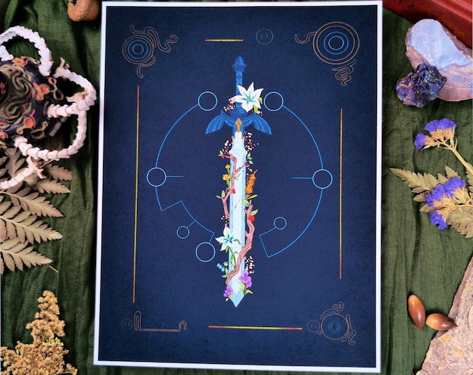 Master Sword - Art Print | Legend | Floral Art | Botw | Totk | Legend ...