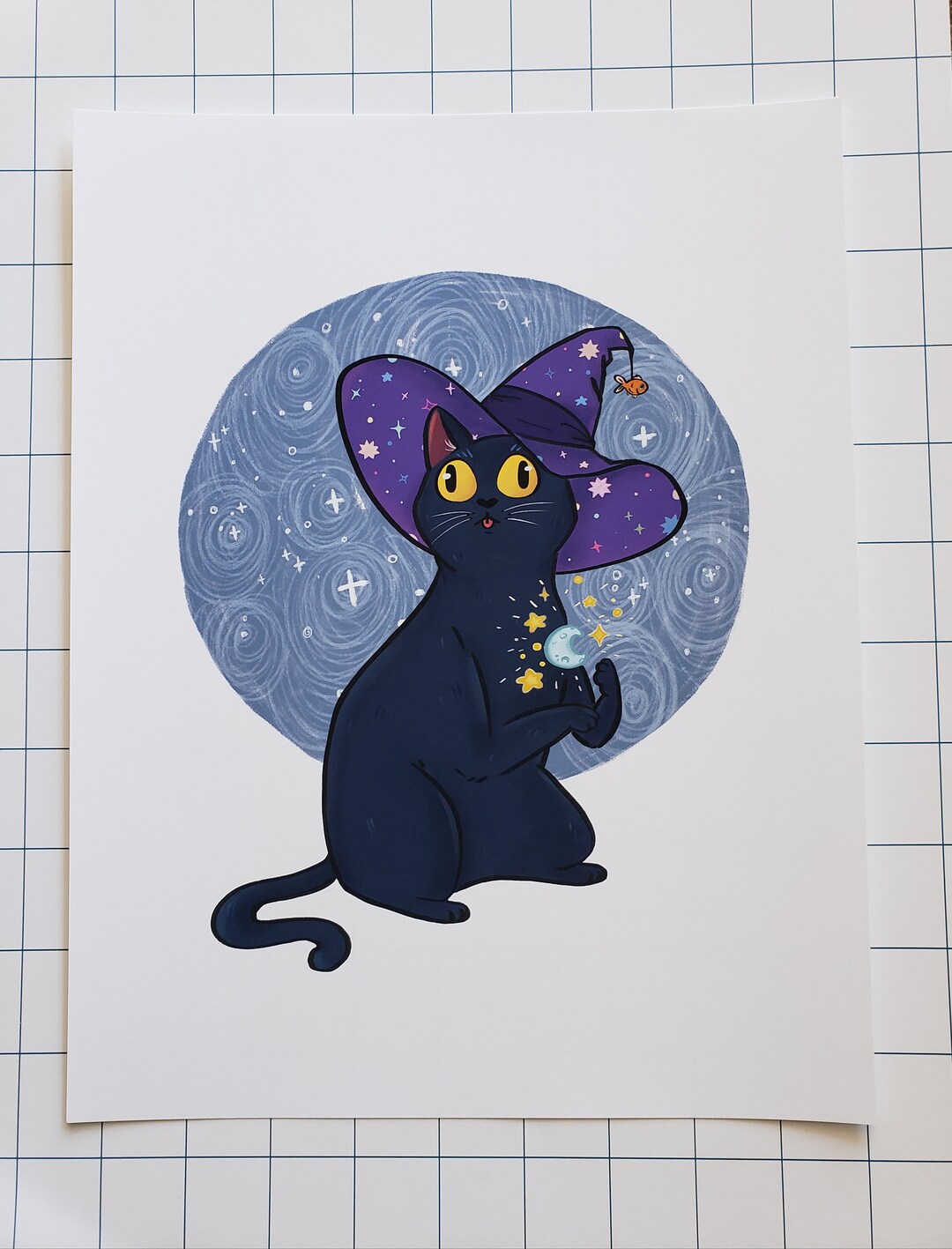 Witch Cat Art Print Magic Wizard Witchy Art Black Cat Cottagecore ...
