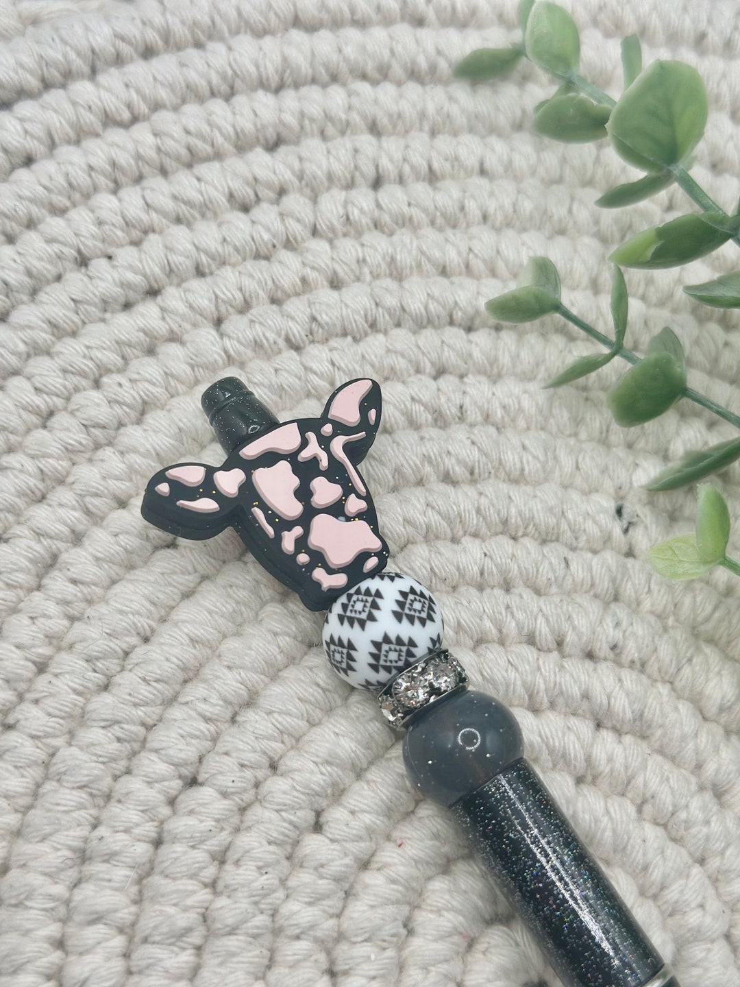 Western Glitter Cow Print Beaded Pen• Gift for Her•cow Pen•western Pen ...