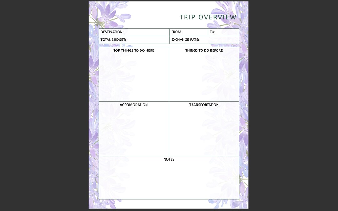 Printable Trip Overview Planner Page - Etsy