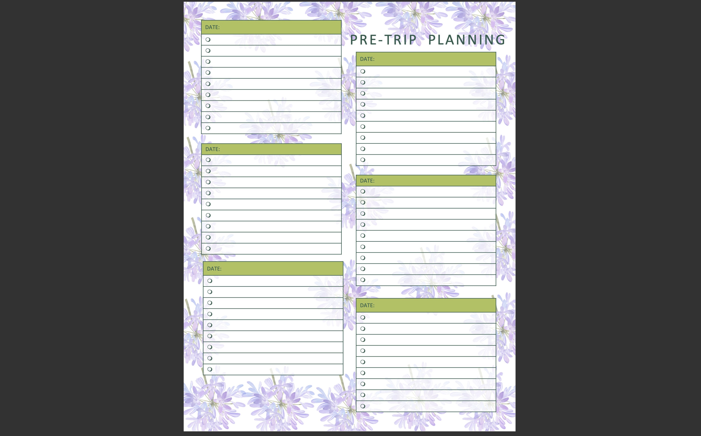 Printable Pre-trip Planner Checklist - Etsy