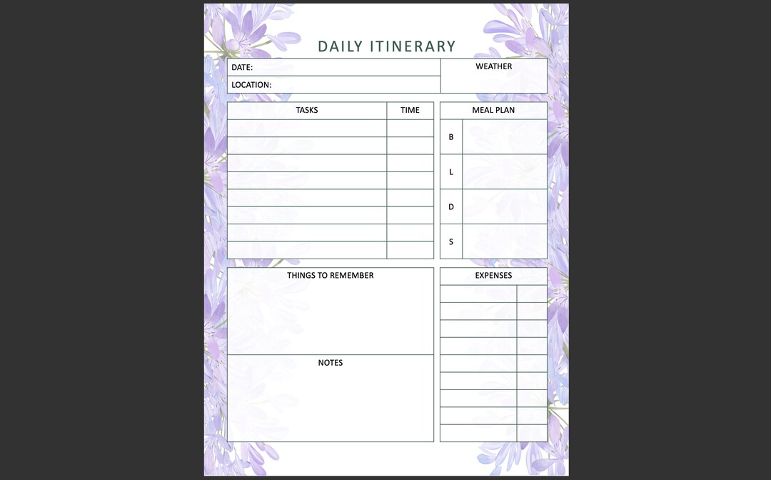 Printable Daily Itinerary Planner Page - Etsy