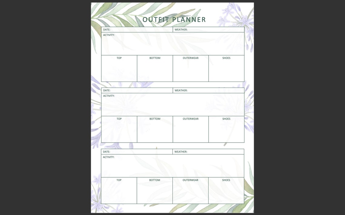 Printable Outfit Planner - Etsy
