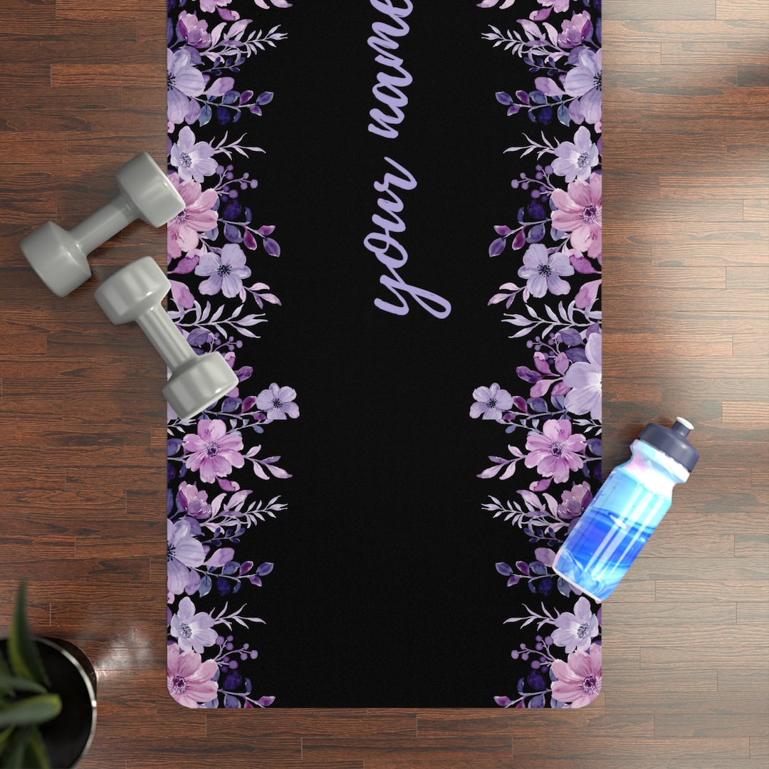 Custom Yoga Mat Purple Floral Yoga Mat Floral Design Colors Yoga Mat ...