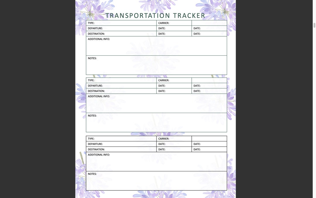 Printable Transportation Tracker Page - Etsy