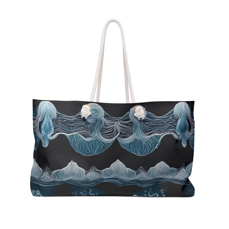 Dark Blue Ocean Themed Weekender Bag, Rope Handle Beach Bag, Pool Bag ...