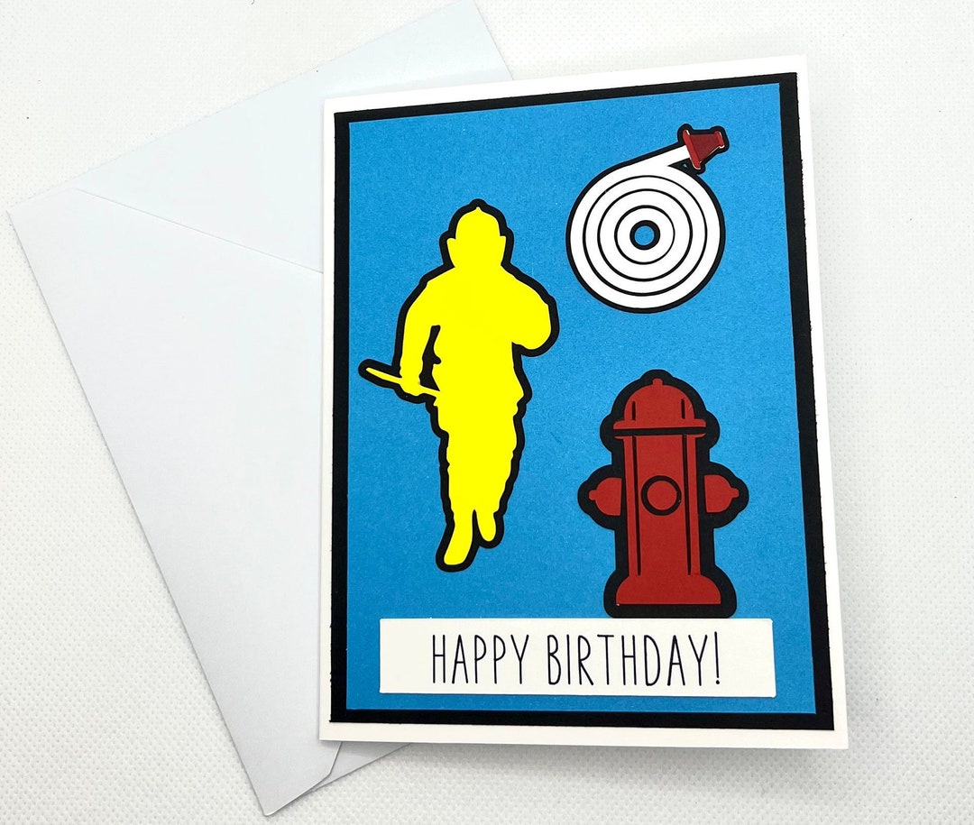 Firefighter Birthday Card, Cool Handmade Blank A2 Greeting Card, Unique ...