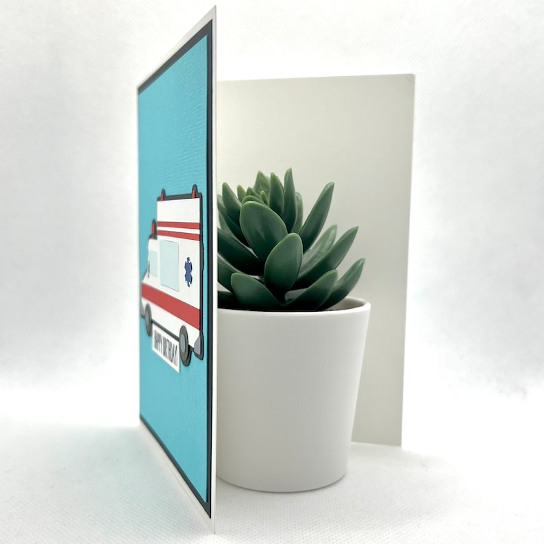 Ambulance Birthday Card, Cool Handmade Blank A2 Greeting Card, Unique ...