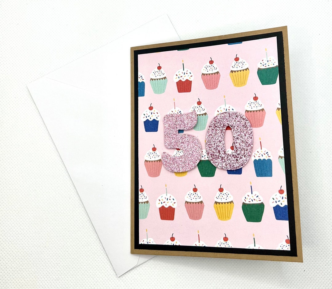 Sparkly 50th Milestone Birthday Card Pretty Handmade Blank A2 - Etsy