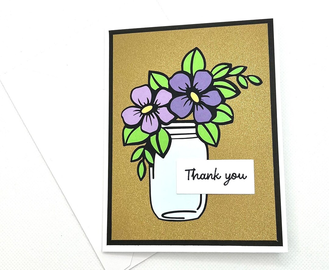 Flower Vase Thank You Card, Pretty Handmade Blank A2 Greeting Card ...