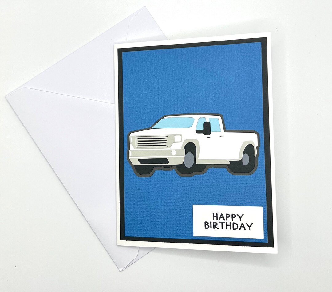 White Pickup Truck Birthday Card, Cool Handmade Blank A2 Greeting Card ...